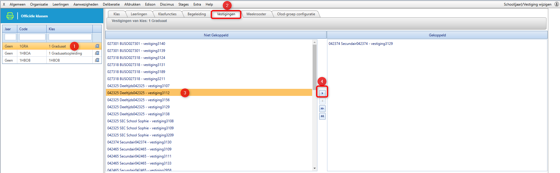 Klassen, OLOD- en deelgroepen koppelen aan vestigingen – Informat support